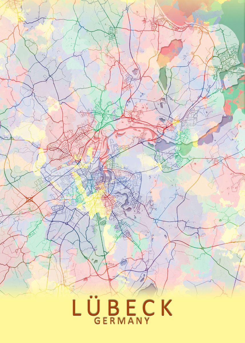 'Lubeck Germany City Map' Poster, picture, metal print, paint by City ...