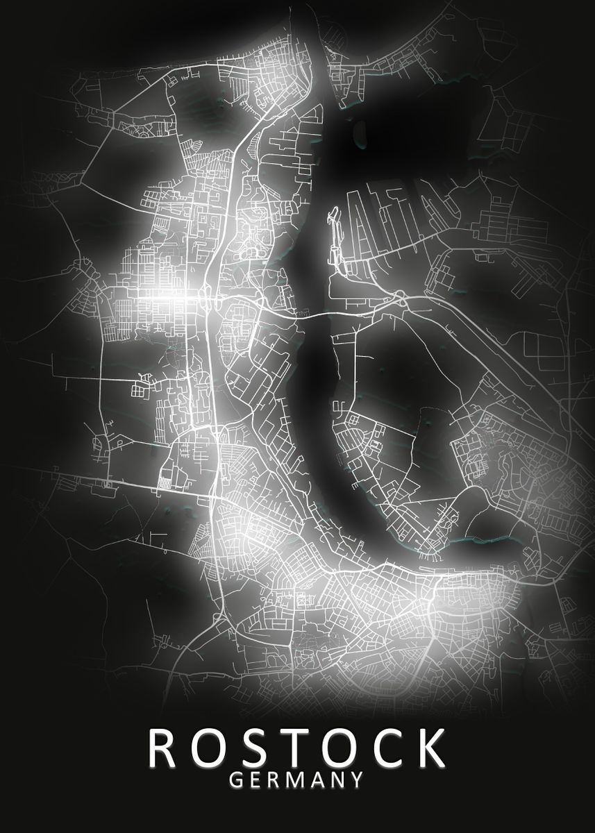 'Rostock Germany City Map' Poster, picture, metal print, paint by City ...