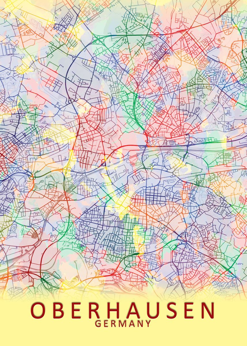 'Oberhausen Germany Map' Poster, picture, metal print, paint by City ...