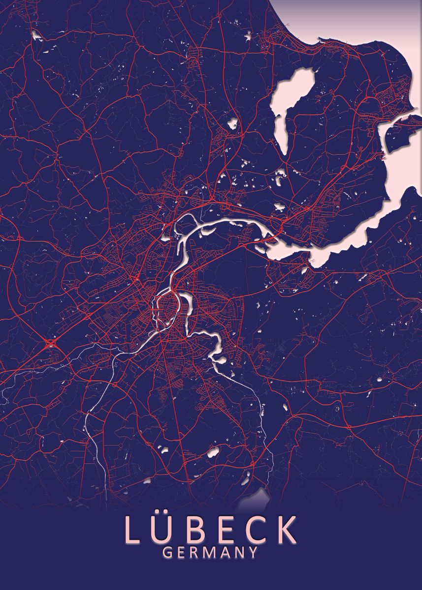 'Lubeck Germany City Map' Poster, picture, metal print, paint by City ...