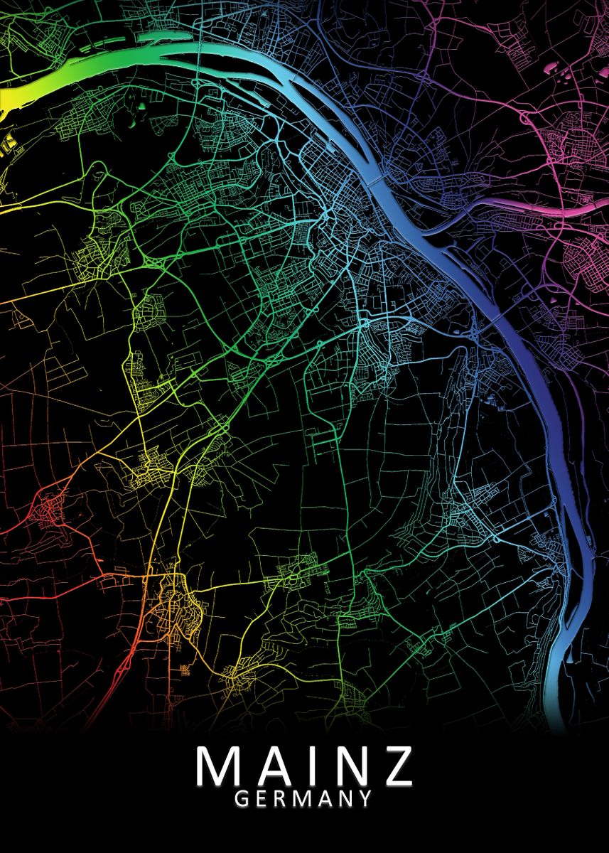 'Mainz Germany City Map' Poster, picture, metal print, paint by City ...