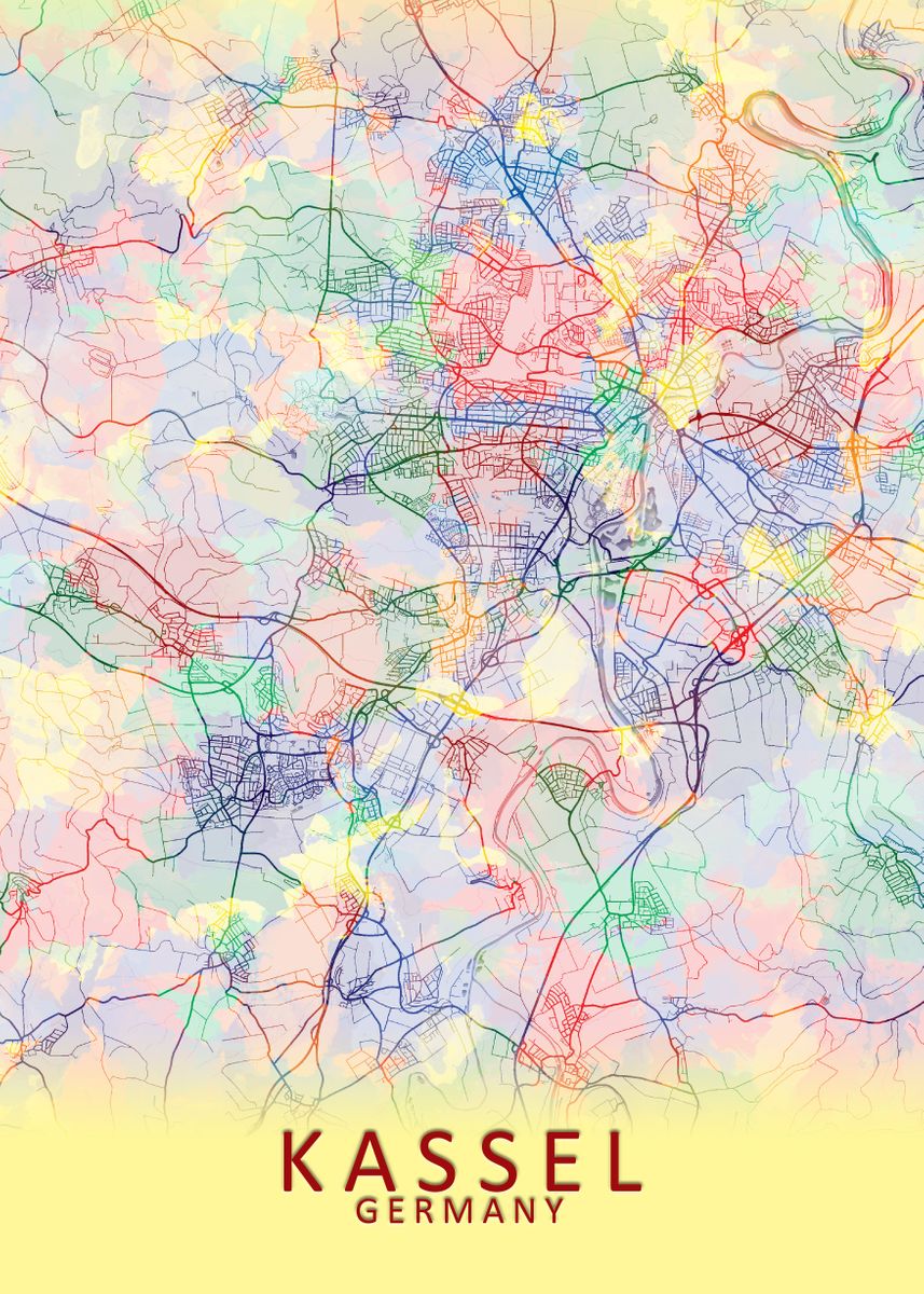 'Kassel Germany City Map' Poster, picture, metal print, paint by City ...