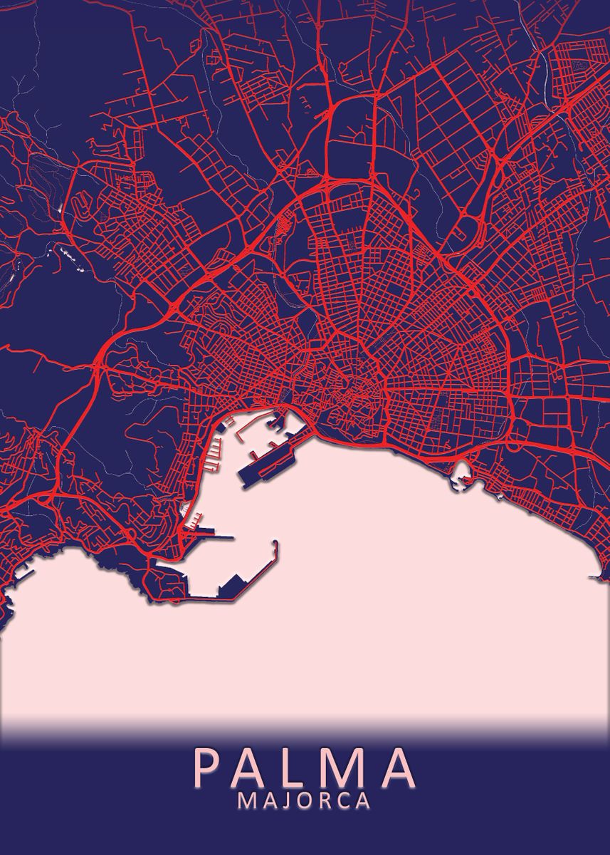 'Palma Spain City Map' Poster, picture, metal print, paint by City Map ...