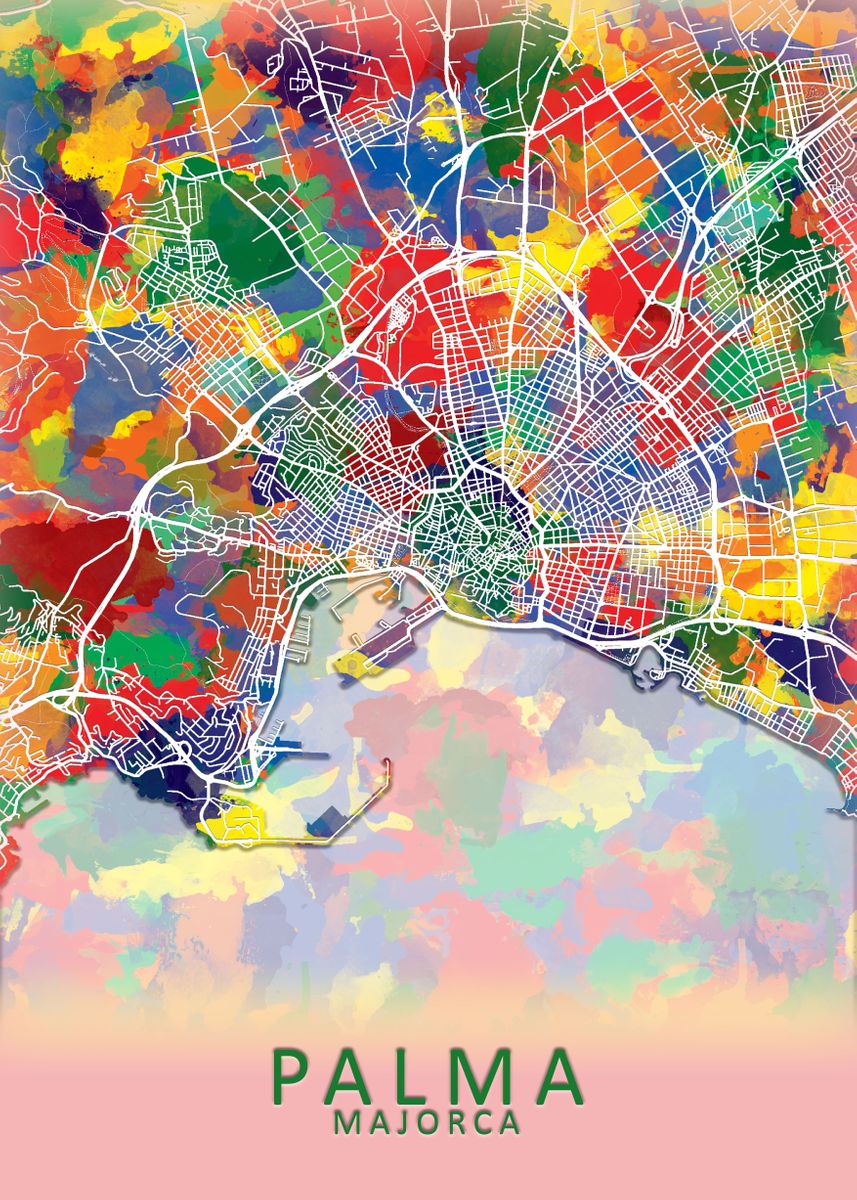 'Palma Spain City Map' Poster, picture, metal print, paint by City Map ...