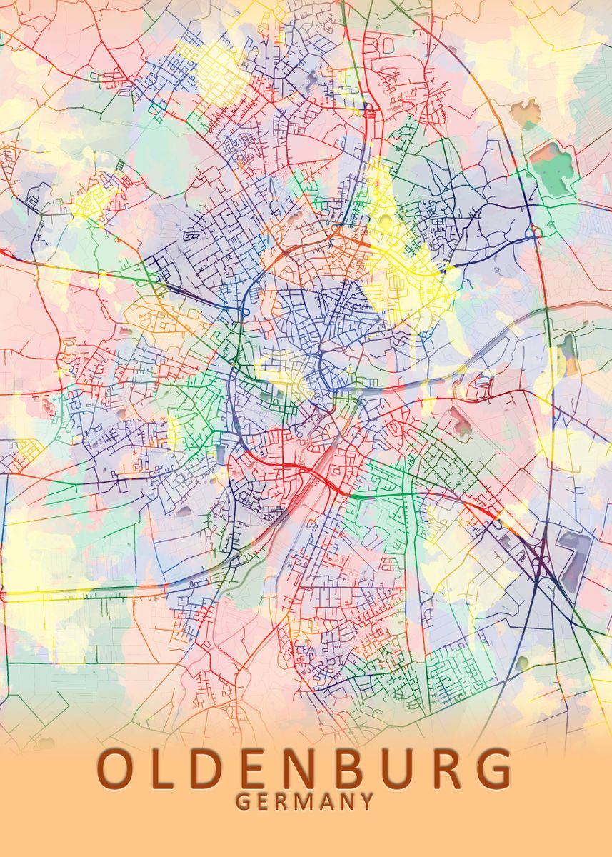 'Oldenburg Germany City Map' Poster, picture, metal print, paint by ...