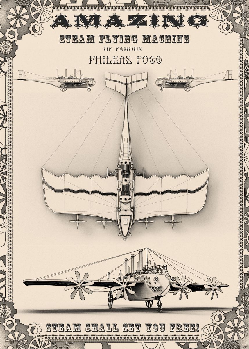 'Steam Flyer' Poster, picture, metal print, paint by Aivaras Grauzinis ...