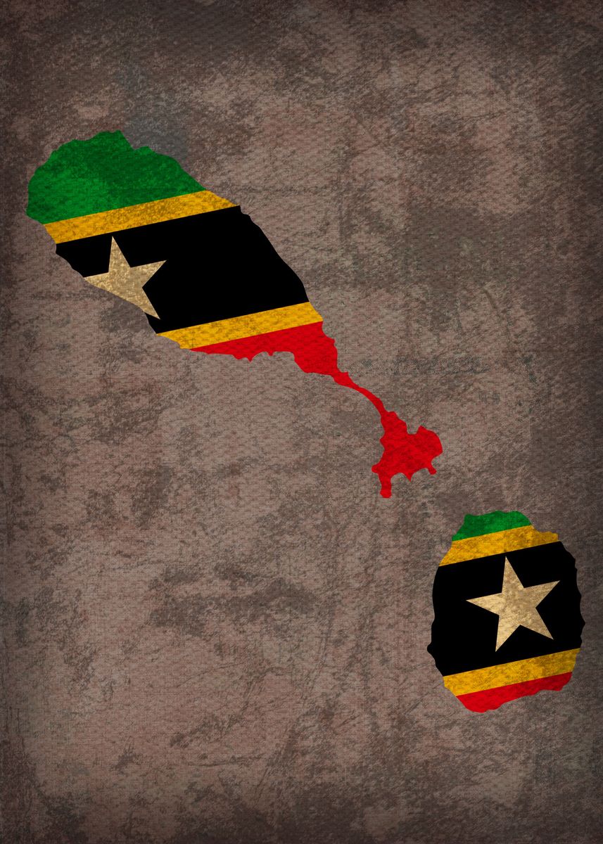 'St Kitts Nevis Flag Map' Poster, picture, metal print, paint by Design ...