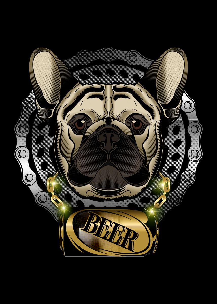 'Pug Beer Bling Bling' Poster, picture, metal print, paint by Aurelio ...