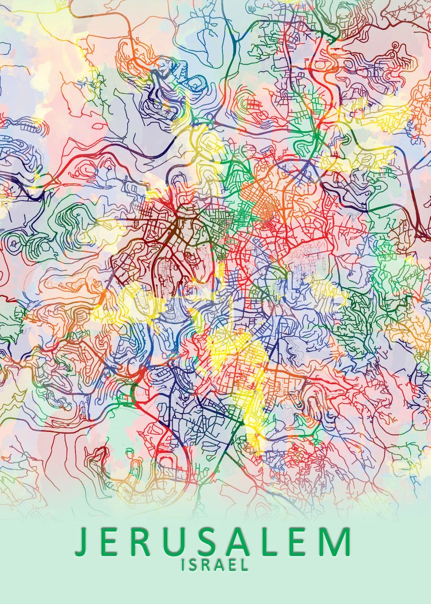 'Jerusalem Israel City Map' Poster, picture, metal print, paint by City ...