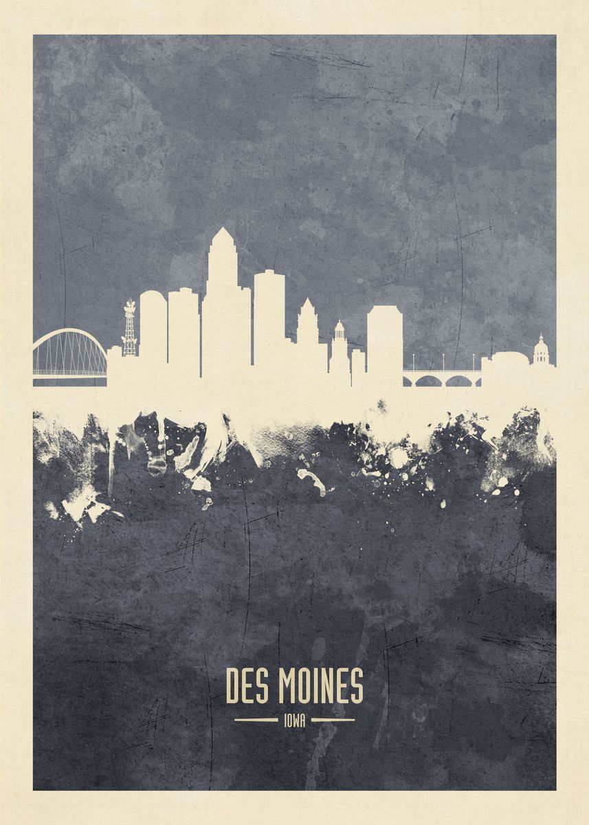 'Des Moines Iowa Skyline' Poster, picture, metal print, paint by ...