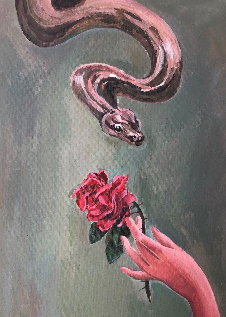 'Snake with rose' Poster, picture, metal print, paint by 5c88bcf593950 ...