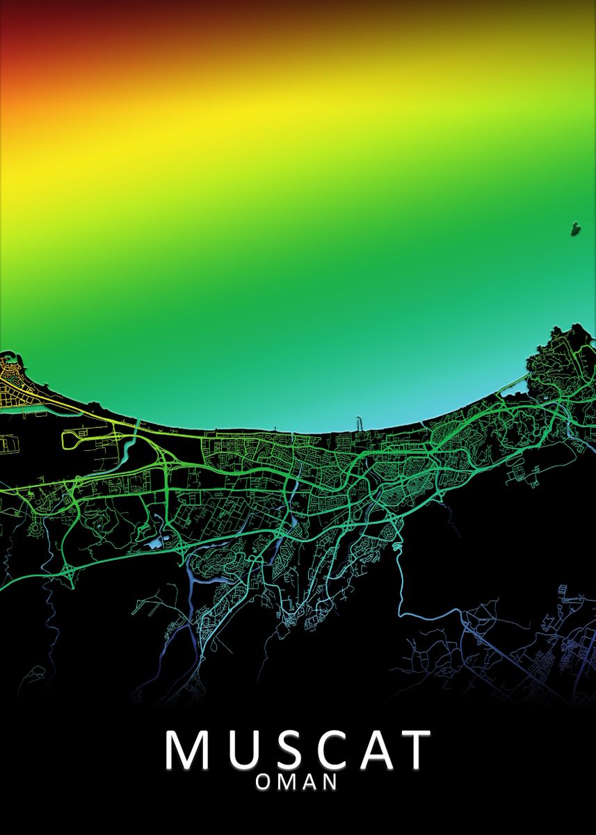 'Muscat Oman City Map' Poster, picture, metal print, paint by City Map ...