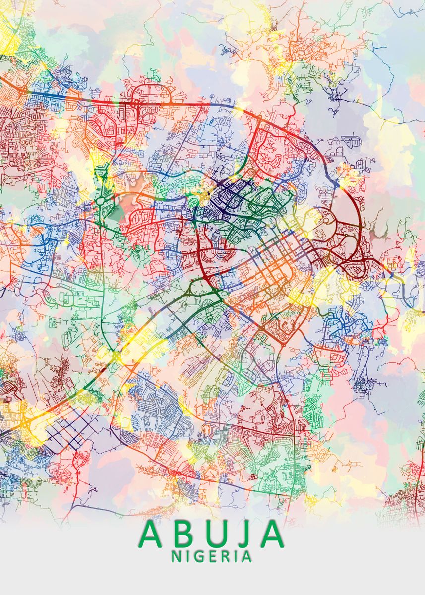 'Abuja Nigeria City Map' Poster, picture, metal print, paint by City ...