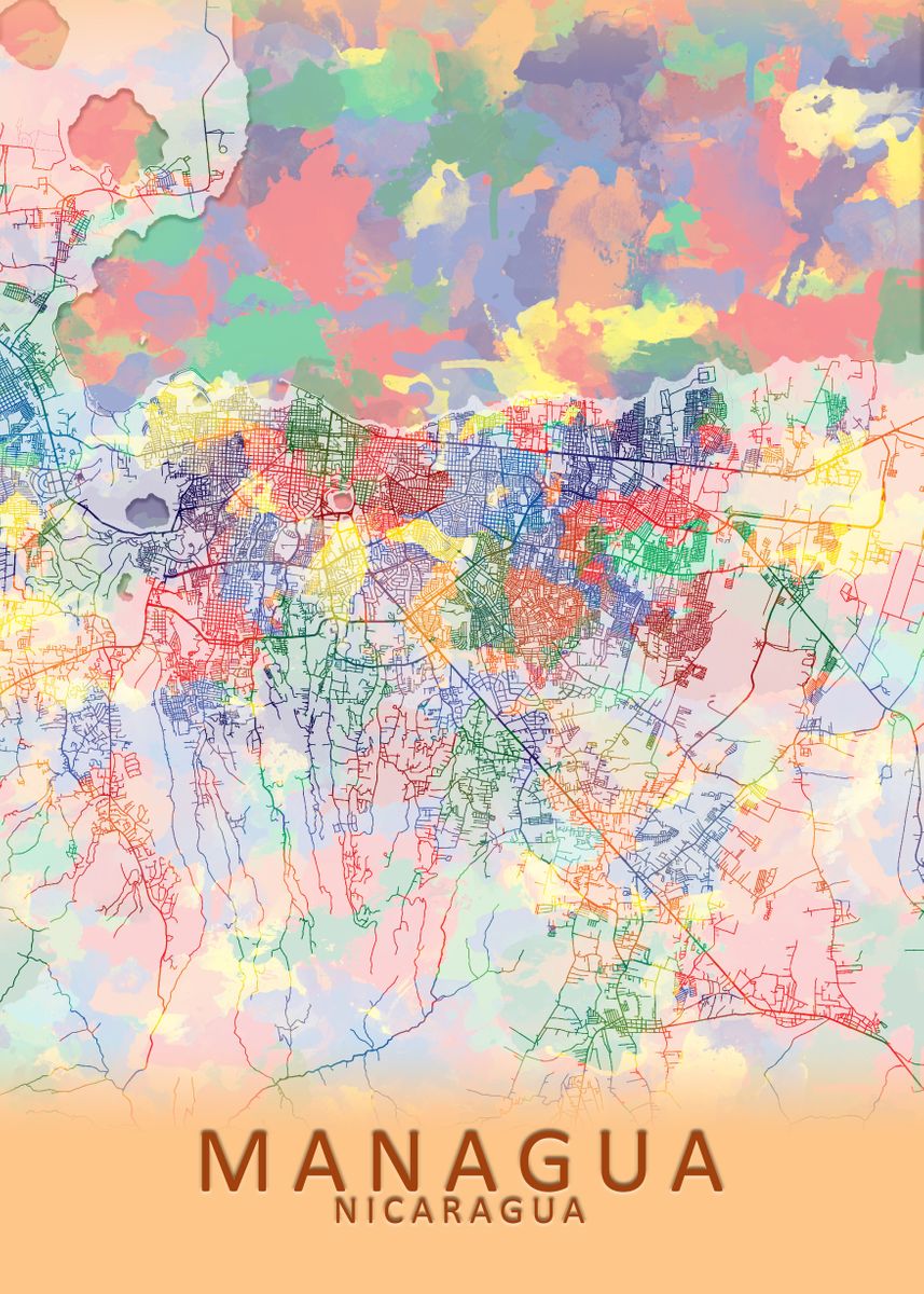 'Managua Nicaragua City Map' Poster by City Map Art Prints | Displate