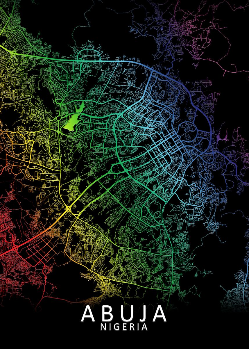 'Abuja Nigeria City Map' Poster, picture, metal print, paint by City ...