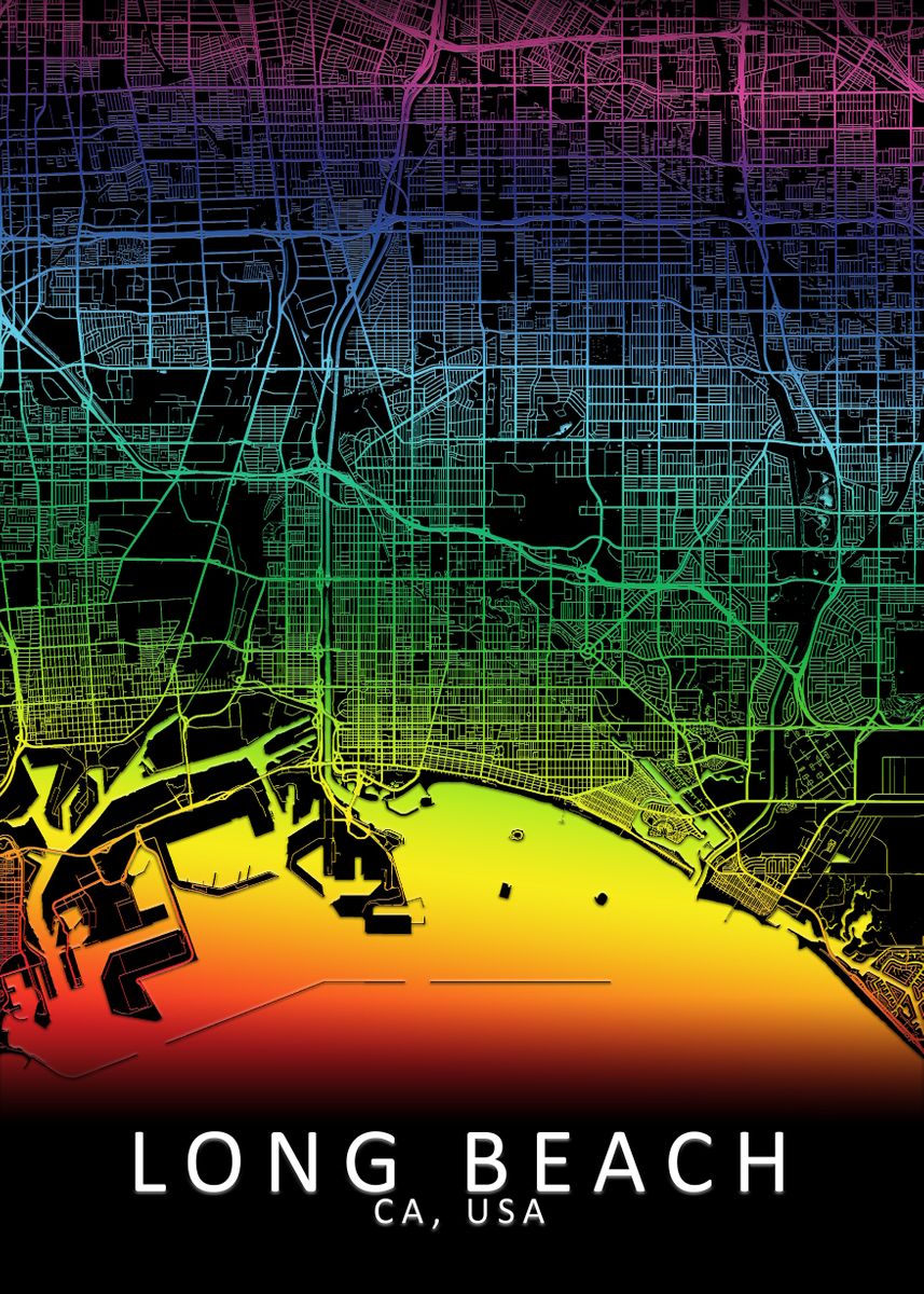 'Long Beach CA USA City Map' Poster by City Map Art Prints | Displate