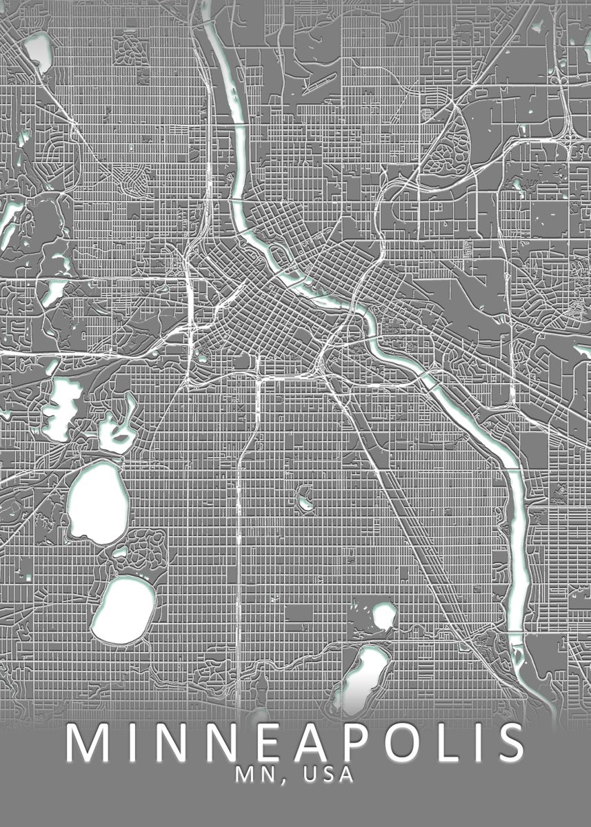 'Minneapolis USA City Map' Poster, picture, metal print, paint by City ...