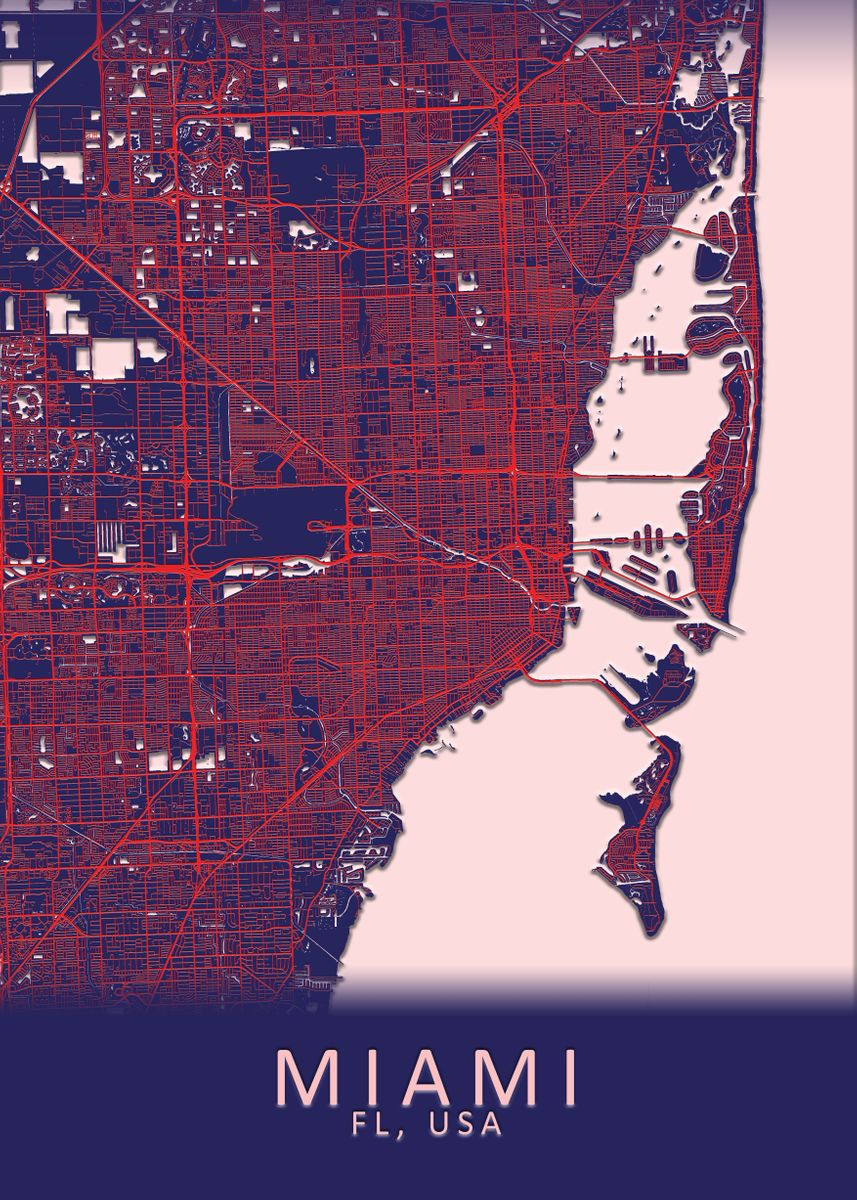 'Miami FL USA City Map' Poster, picture, metal print, paint by City Map ...