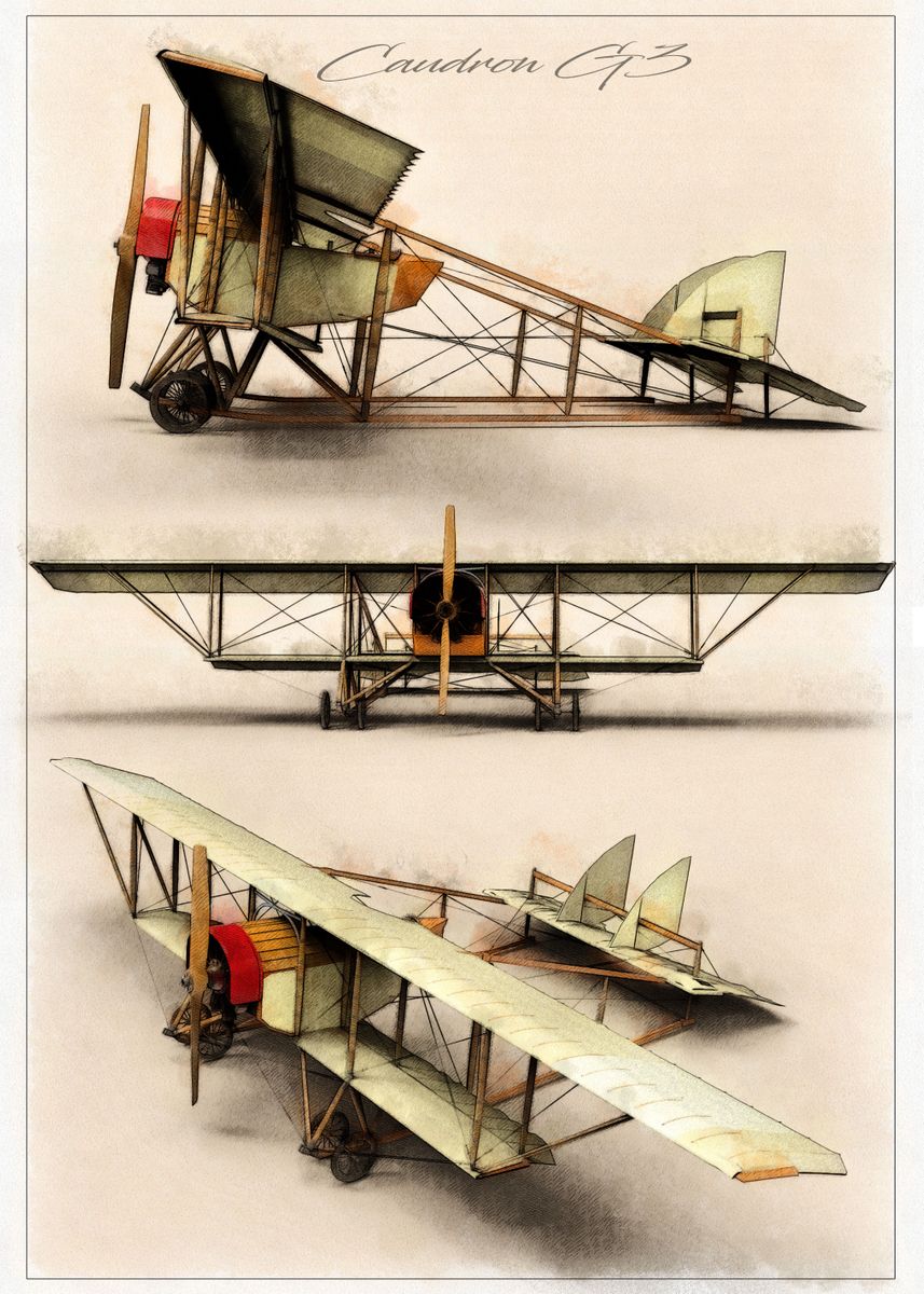 'Caudron G3 WWI Plane' Poster, picture, metal print, paint by Aivaras ...