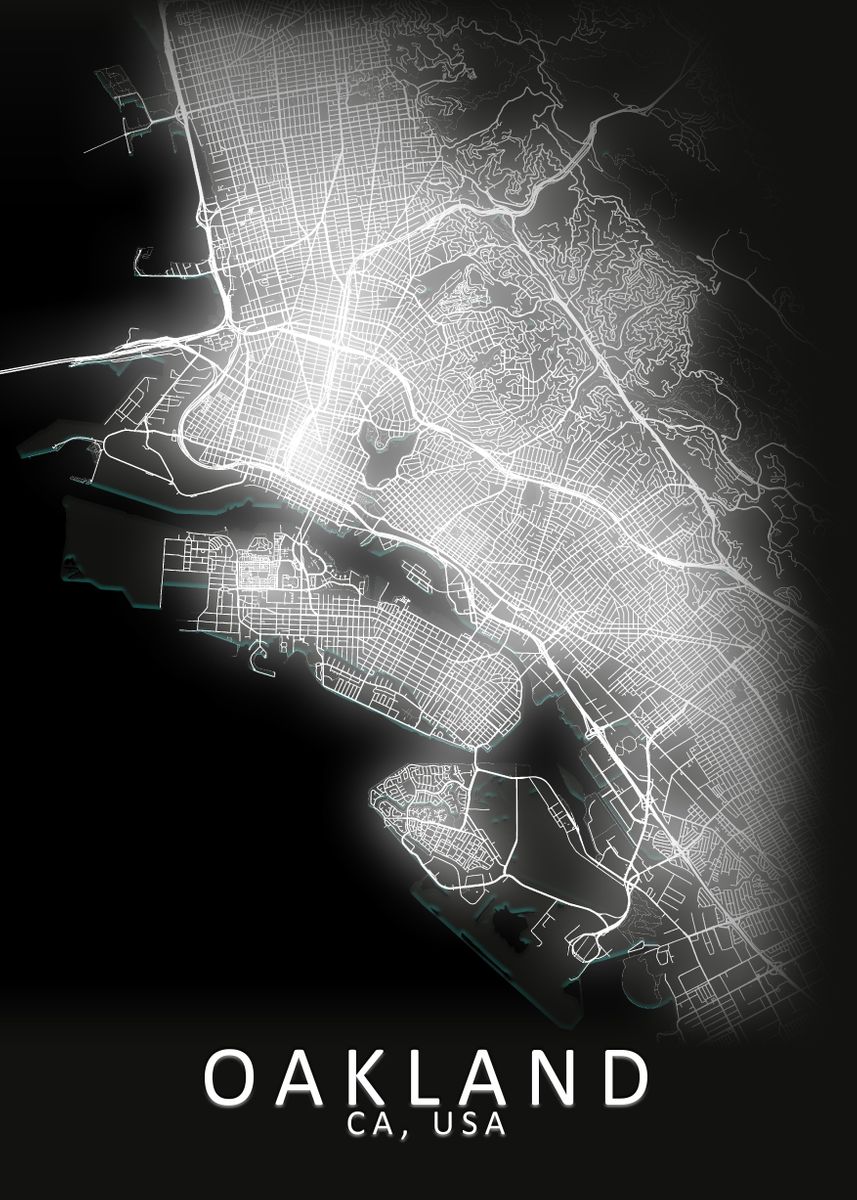 'Oakland CA USA City Map' Poster, picture, metal print, paint by City ...