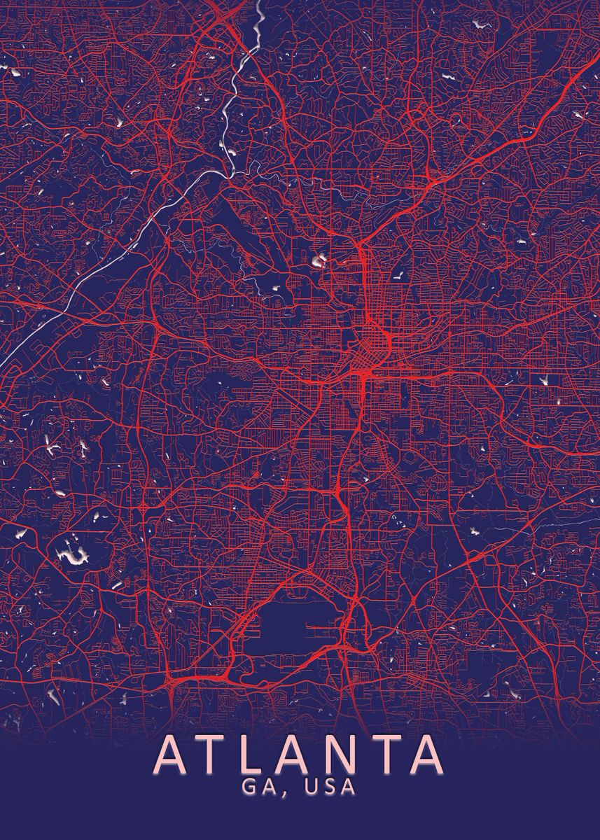 'Atlanta GA USA City Map' Poster, picture, metal print, paint by City ...