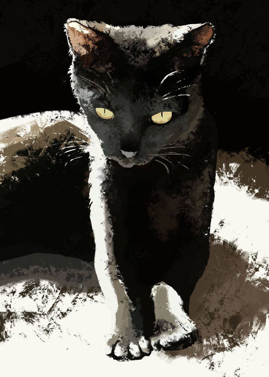 'Black Cat' Poster, picture, metal print, paint by Jessica Ferry | Displate