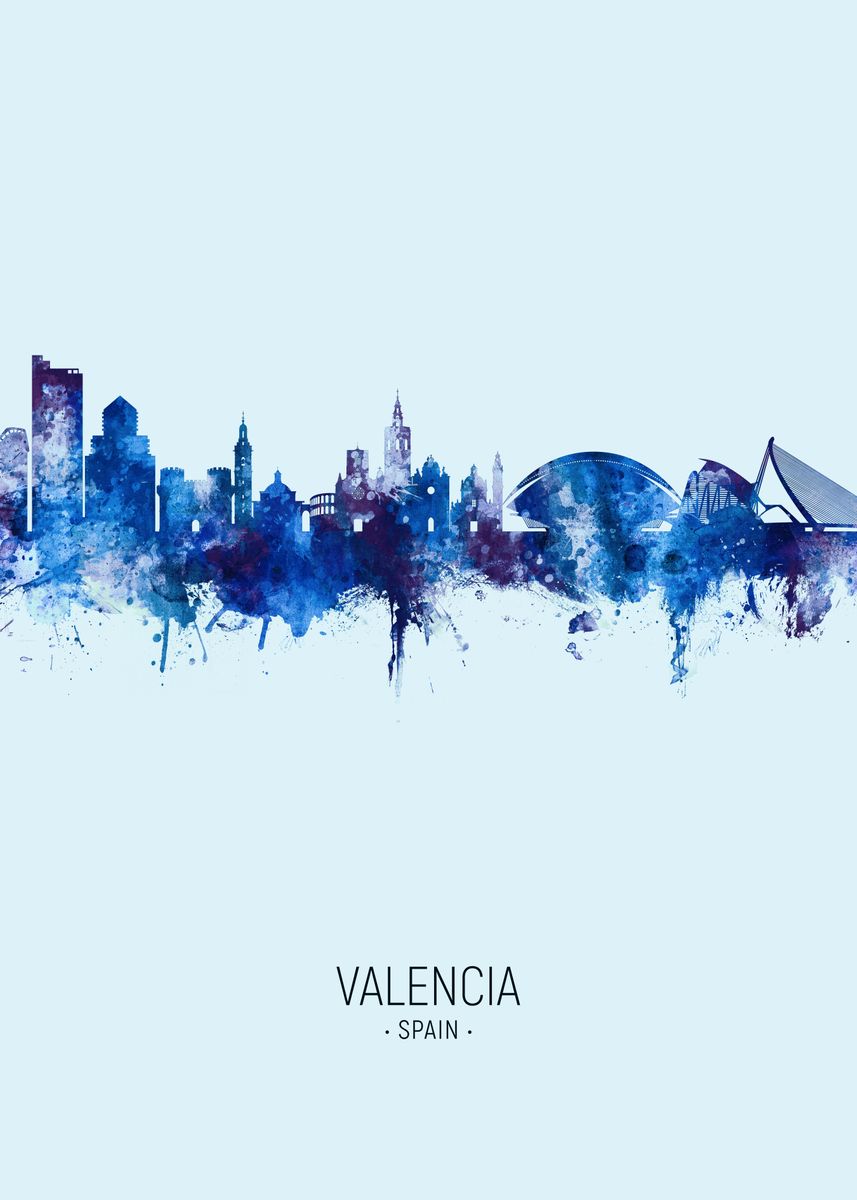 'Valencia Spain Skyline' Poster, picture, metal print, paint by Michael ...