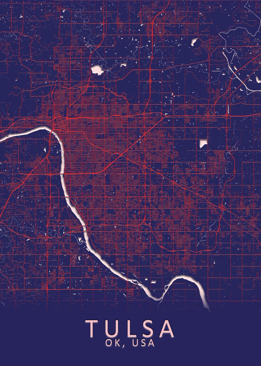 'Tulsa OK USA City Map' Poster, picture, metal print, paint by City Map ...