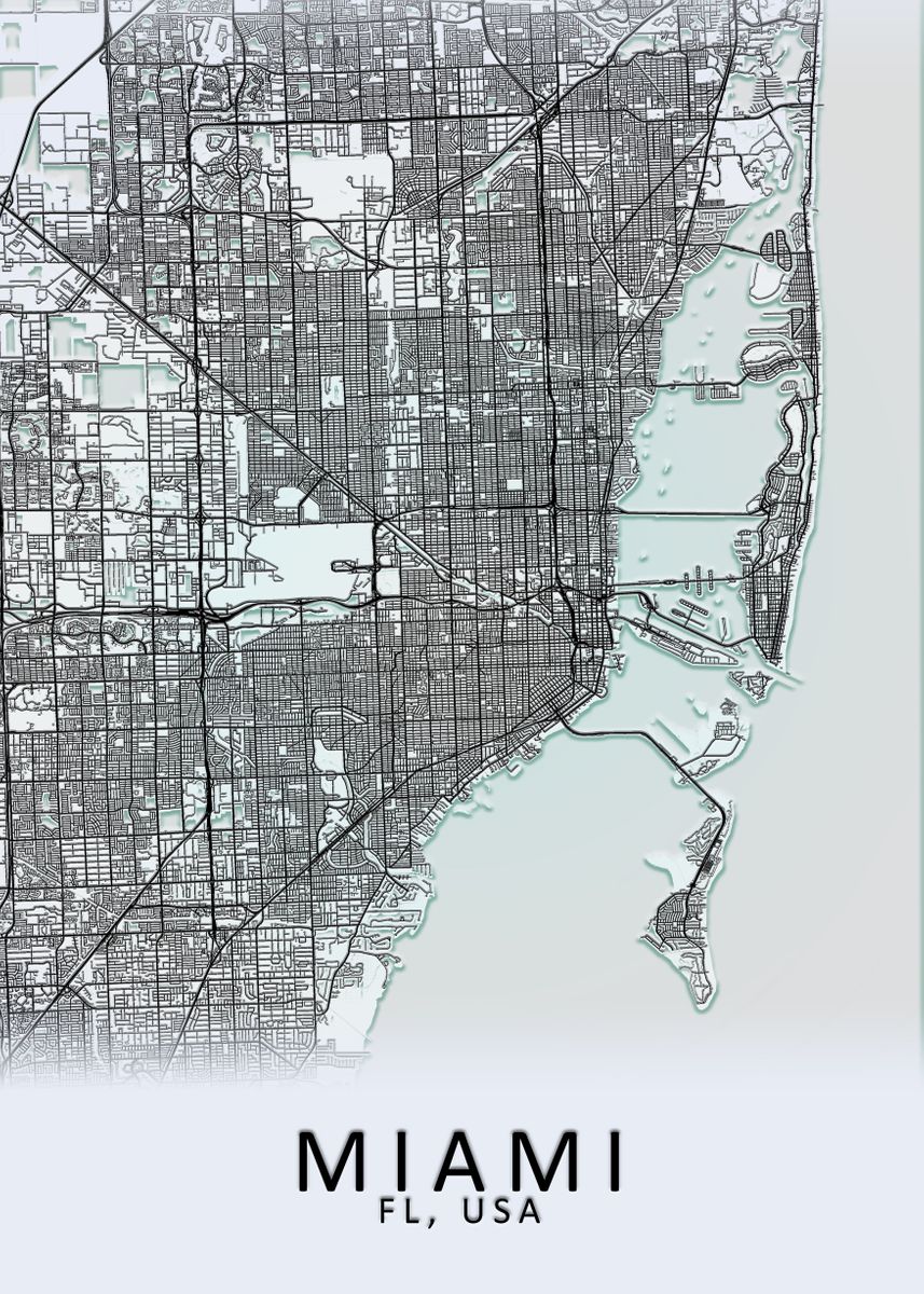 'Miami FL USA City Map' Poster, picture, metal print, paint by City Map ...