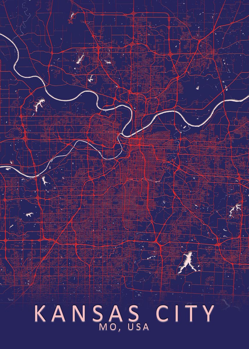 'Kansas City USA City Map' Poster, picture, metal print, paint by City ...