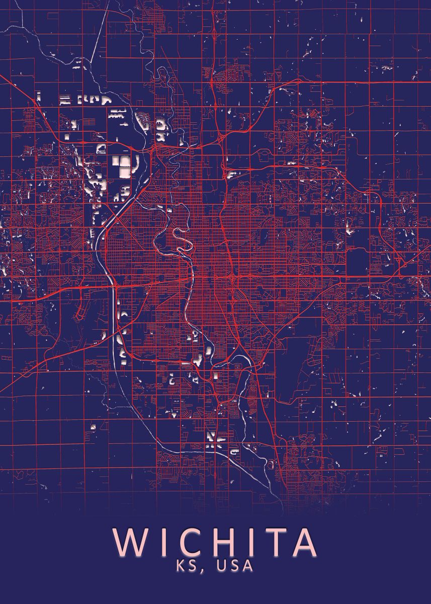 'Wichita KS USA City Map' Poster, picture, metal print, paint by City ...