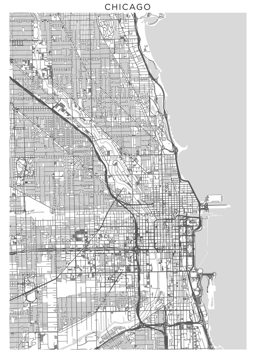 'Chicago grey map' Poster, picture, metal print, paint by Simone Marone ...