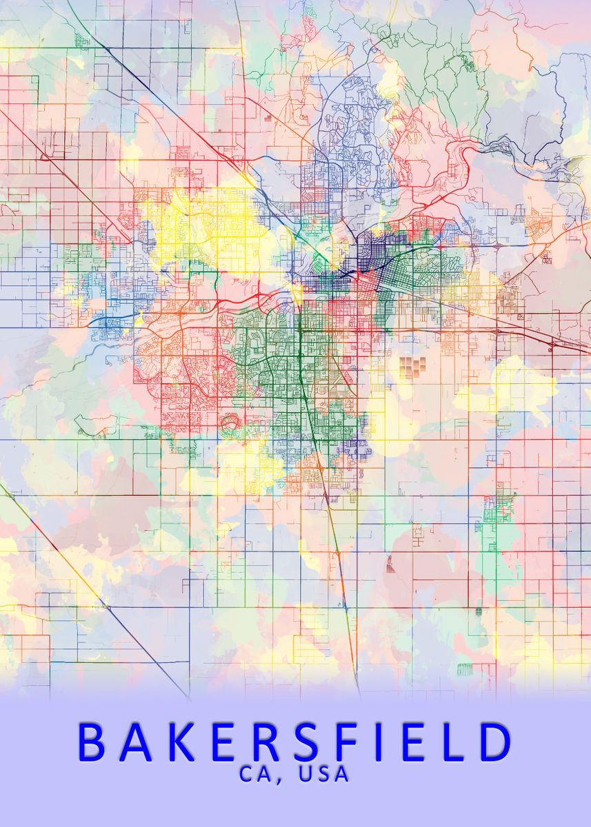 'Bakersfield USA City Map' Poster, picture, metal print, paint by City ...