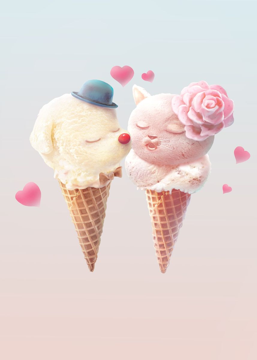 'Ice Cream Love' Poster, picture, metal print, paint by zkokzohi | Displate