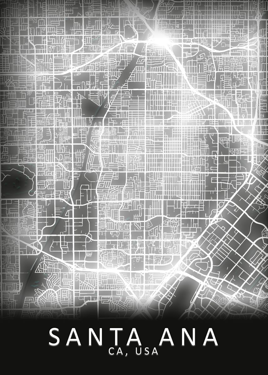 'Santa Ana CA USA City Map' Poster, picture, metal print, paint by City ...