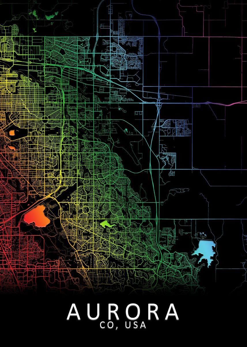 'Aurora CO USA City Map' Poster, picture, metal print, paint by City ...