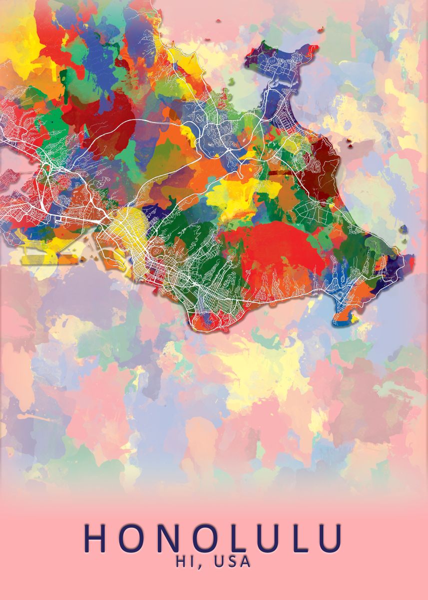 'Honolulu HI USA City Map' Poster, picture, metal print, paint by City ...