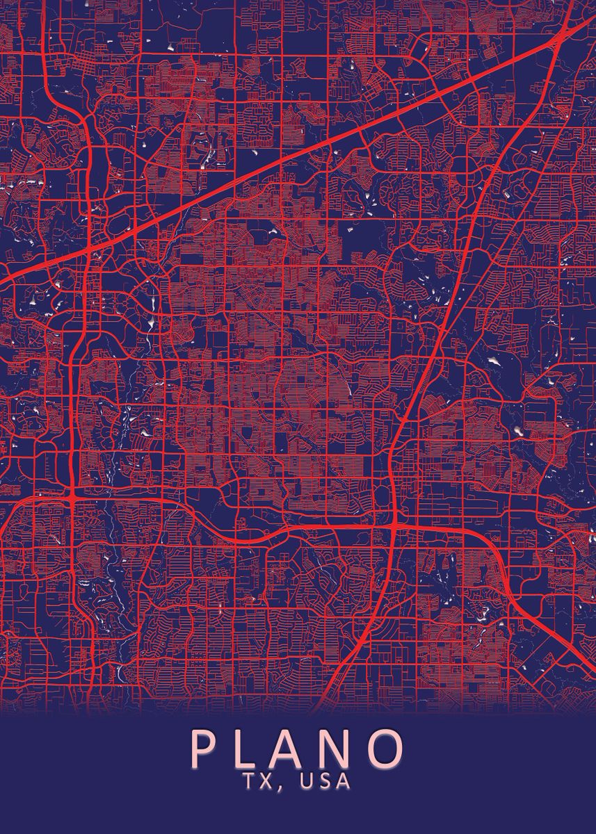 'Plano TX USA City Map' Poster, picture, metal print, paint by City Map ...