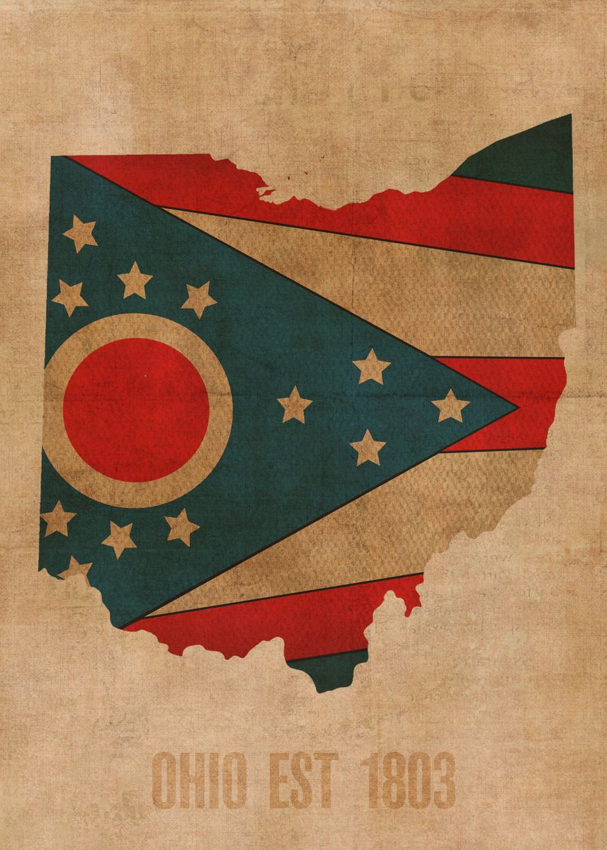 'Ohio State Flag Map' Poster, picture, metal print, paint by Design ...