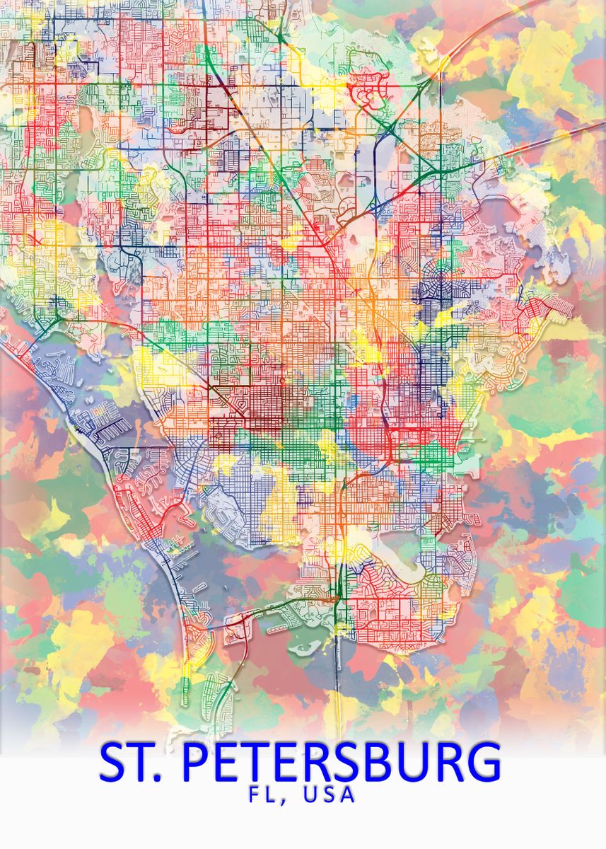 'St Petersburg USA City Map' Poster, picture, metal print, paint by ...
