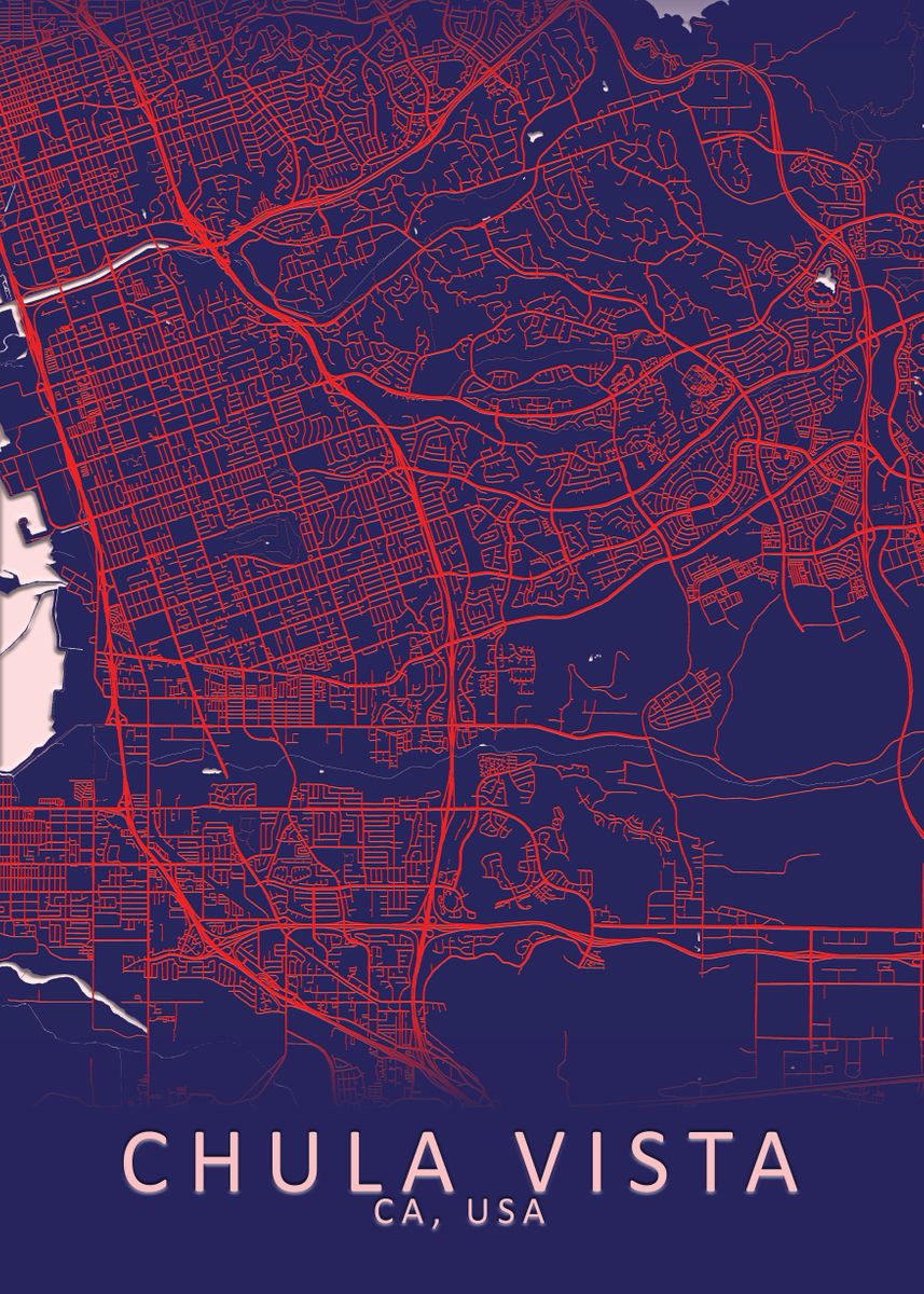 'Chula Vista USA City Map' Poster, picture, metal print, paint by City ...