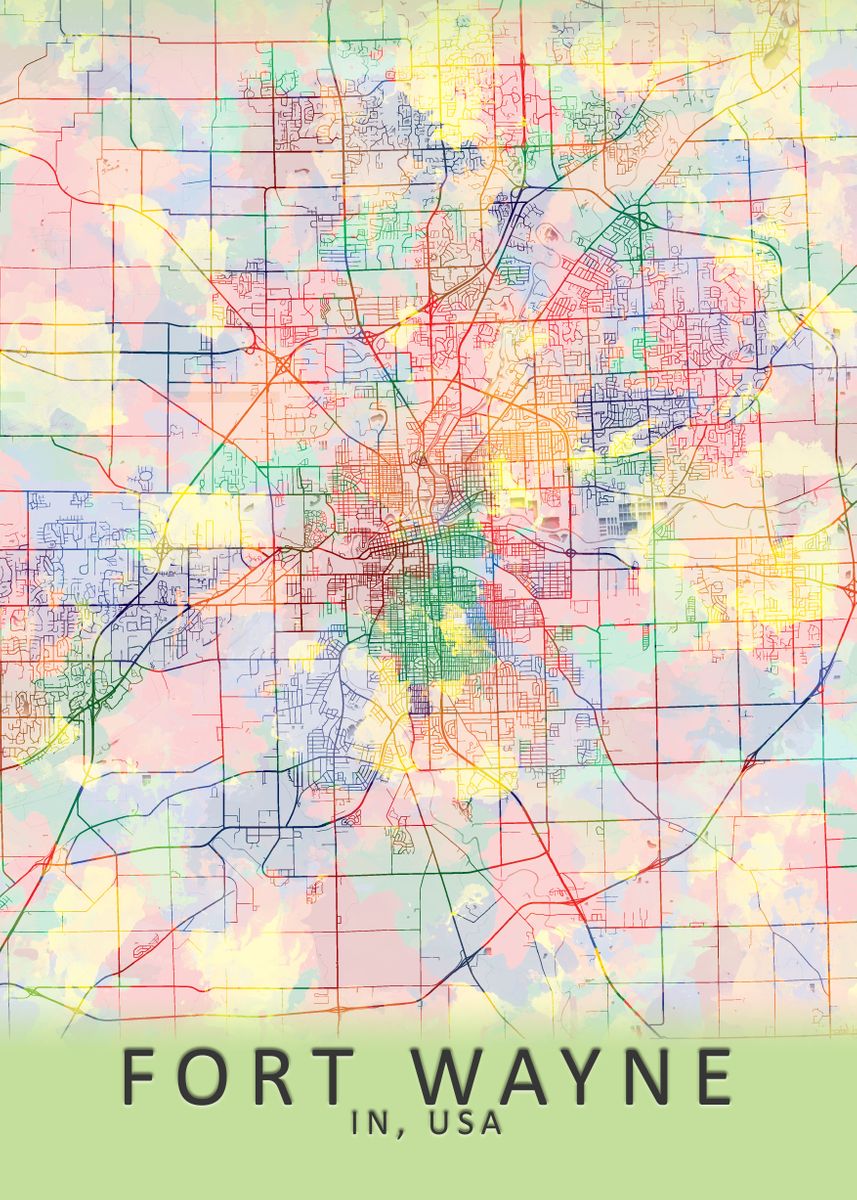 'Fort Wayne IN USA City Map' Poster, picture, metal print, paint by ...