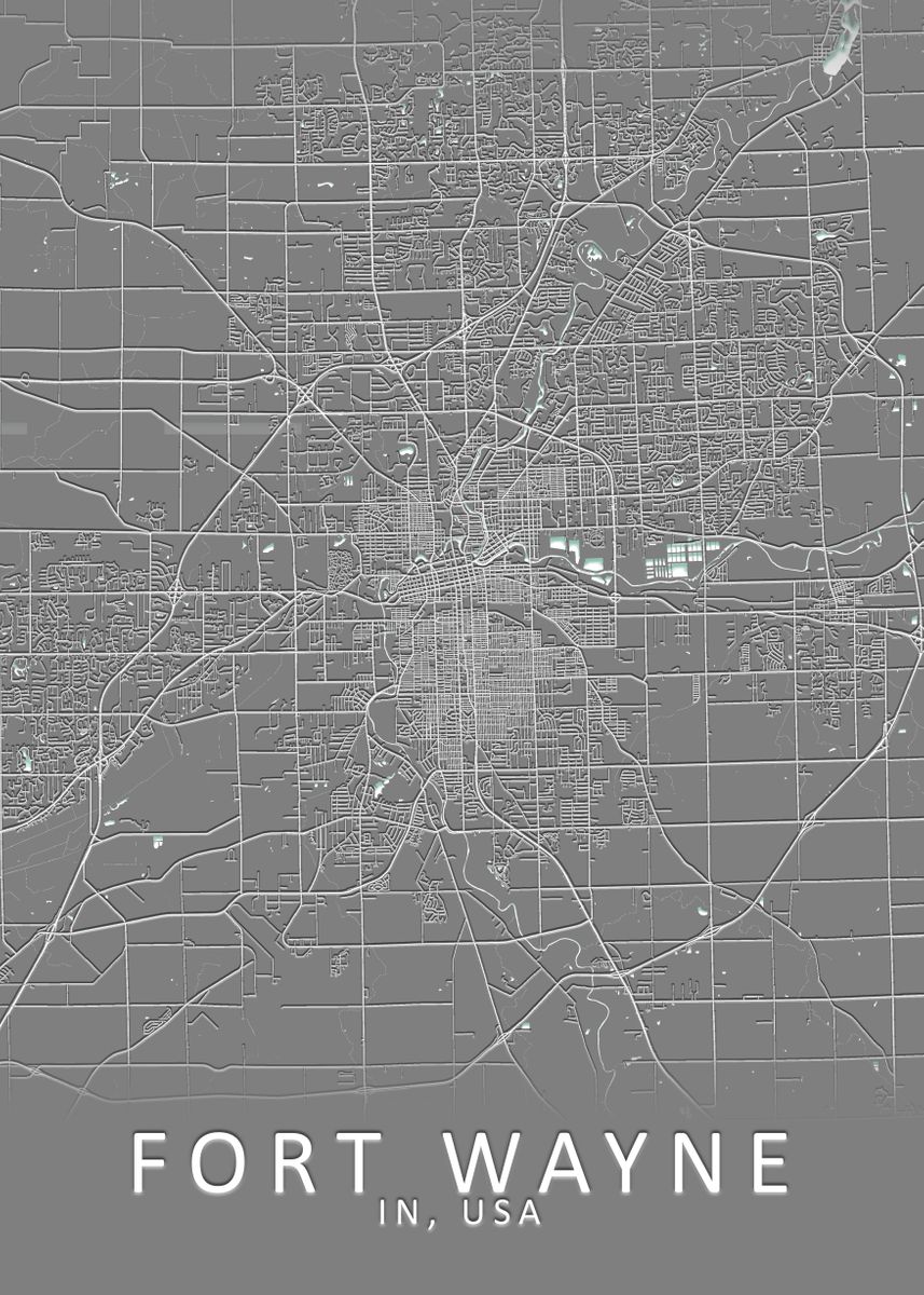 'Fort Wayne IN USA City Map' Poster, picture, metal print, paint by ...