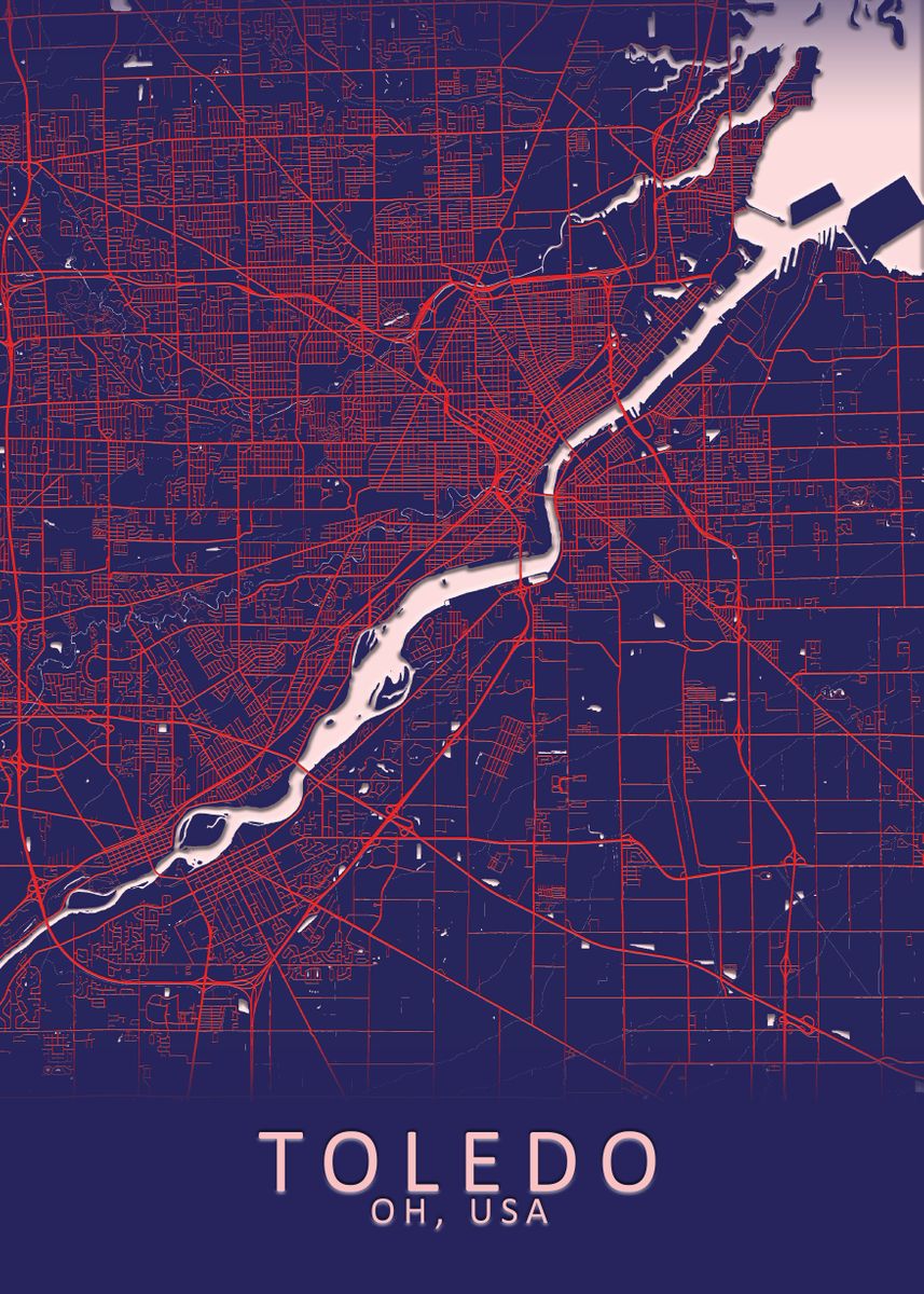 'Toledo OH USA City Map' Poster, picture, metal print, paint by City ...