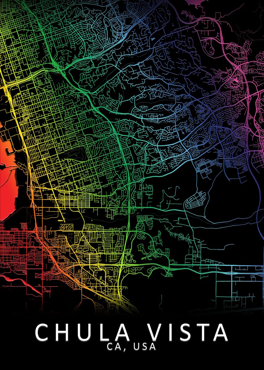 'Chula Vista USA City Map' Poster, picture, metal print, paint by City ...