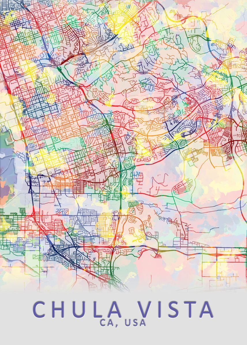 'Chula Vista USA City Map' Poster, picture, metal print, paint by City ...