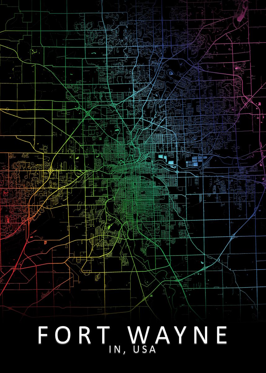 'Fort Wayne IN USA City Map' Poster, picture, metal print, paint by ...