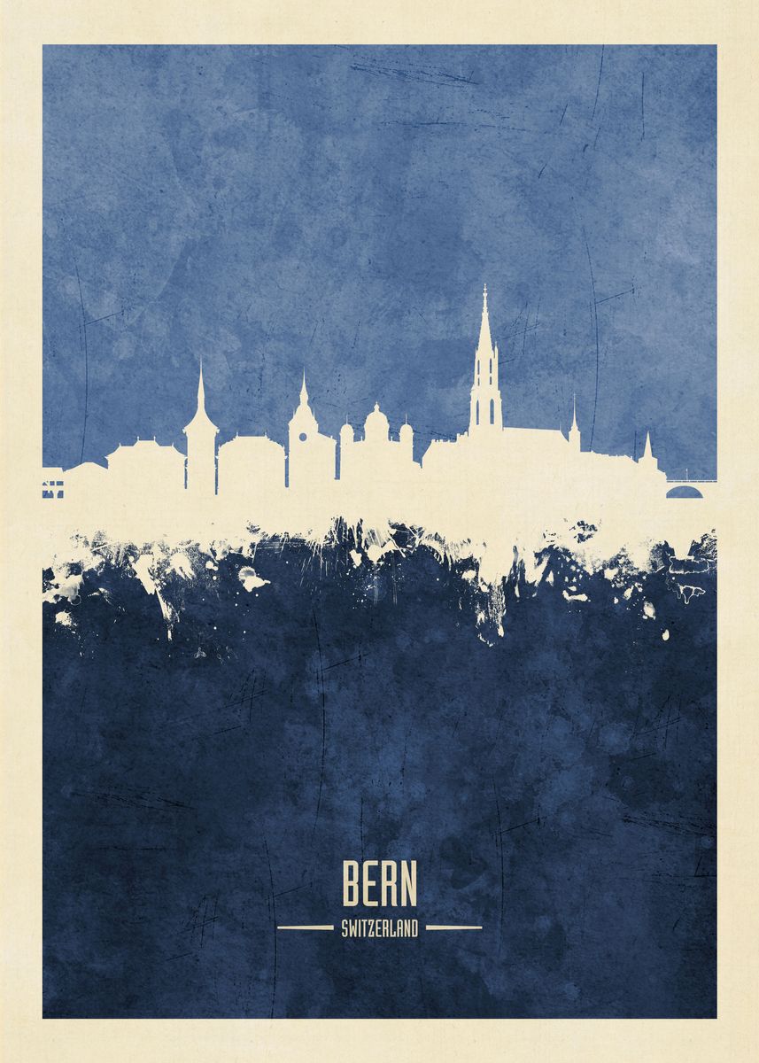 'Bern Switzerland Skyline' Poster, picture, metal print, paint by ...
