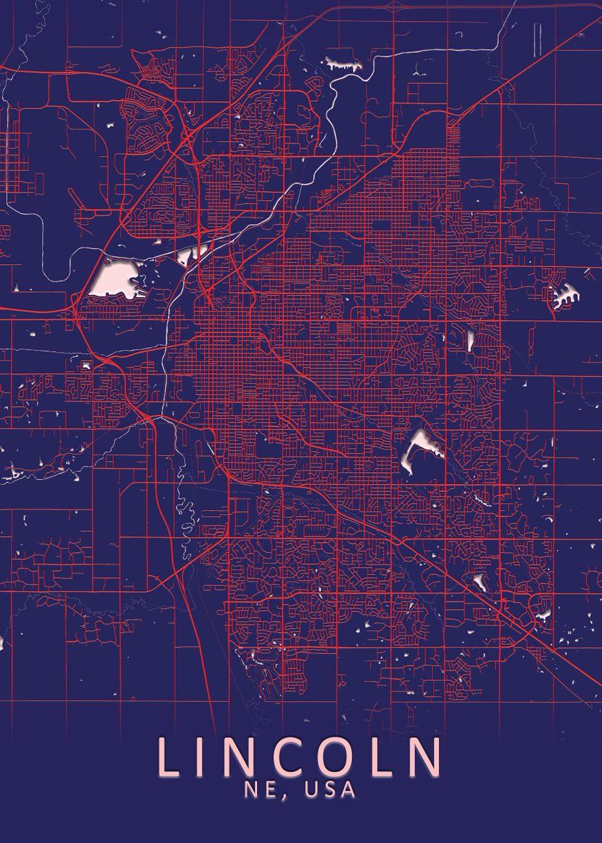 'Lincoln NE USA City Map' Poster, picture, metal print, paint by City ...