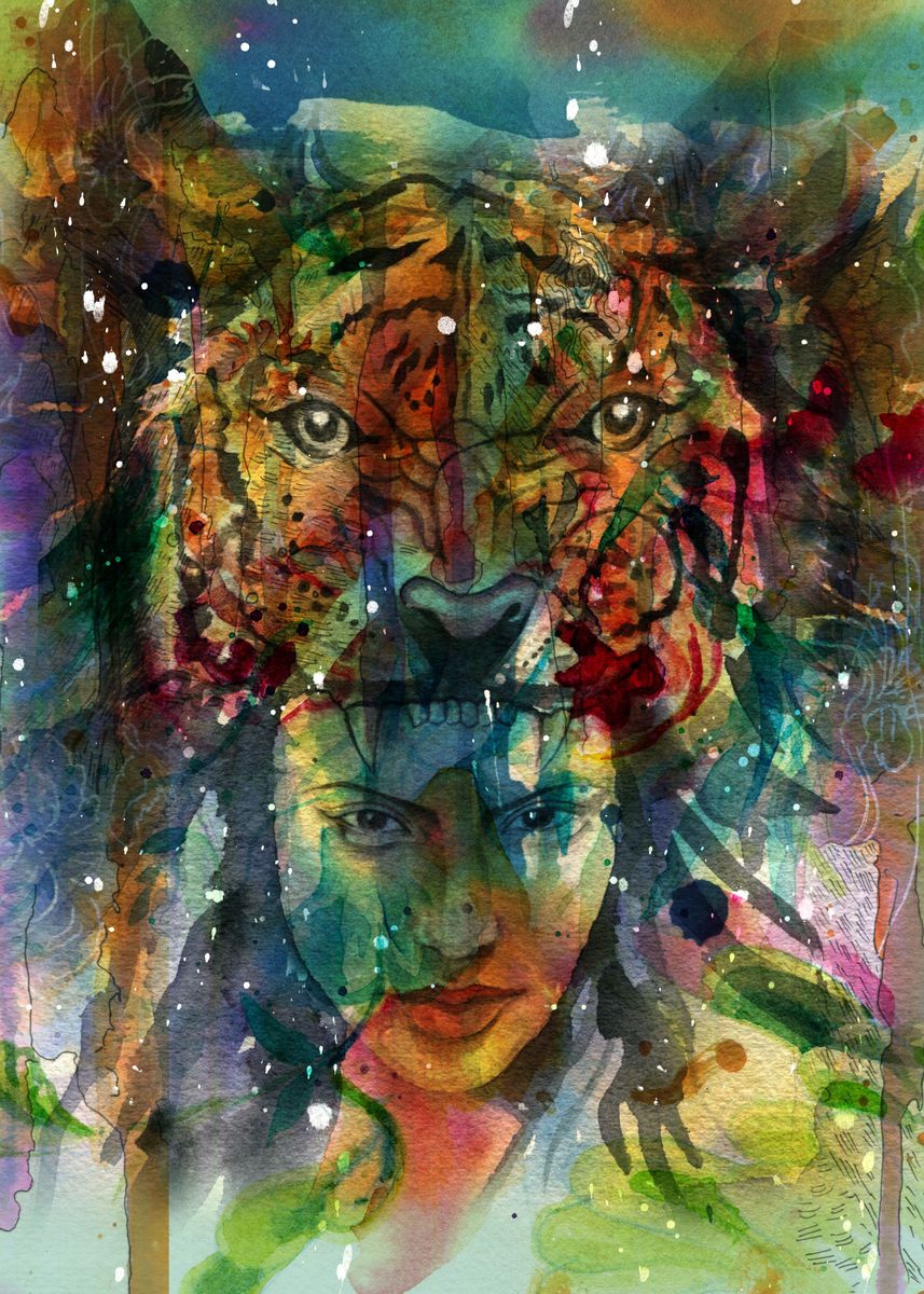 'Tigress' Poster, picture, metal print, paint by Laurence Minoza | Displate